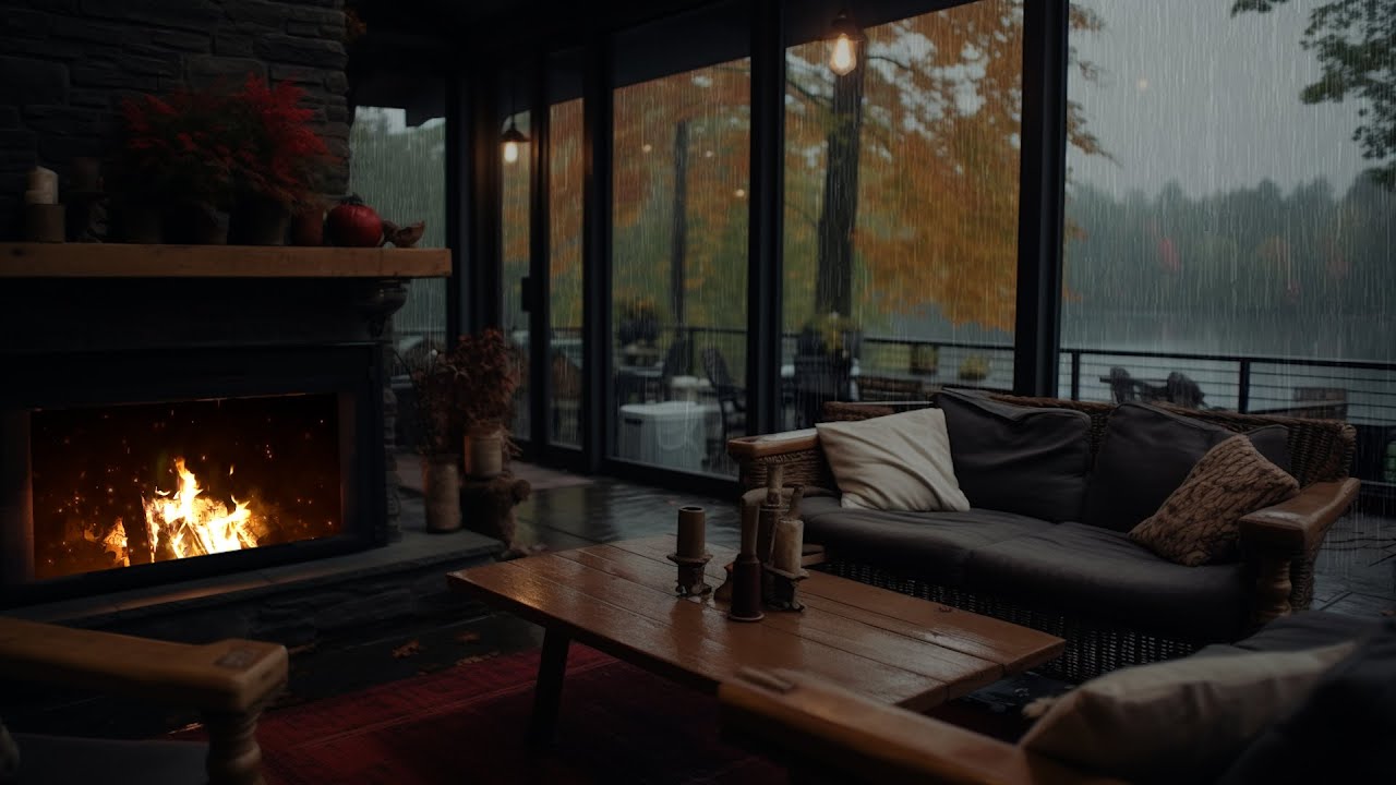 Comforting Fire and Rain Sounds for a Good Night's Sleep | Heavy Rain ...