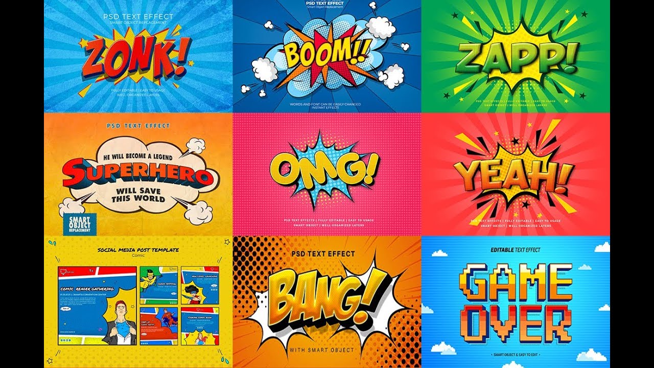 Comic Text Effect In Photoshop Psd Free Download | Tutorial - YouTube