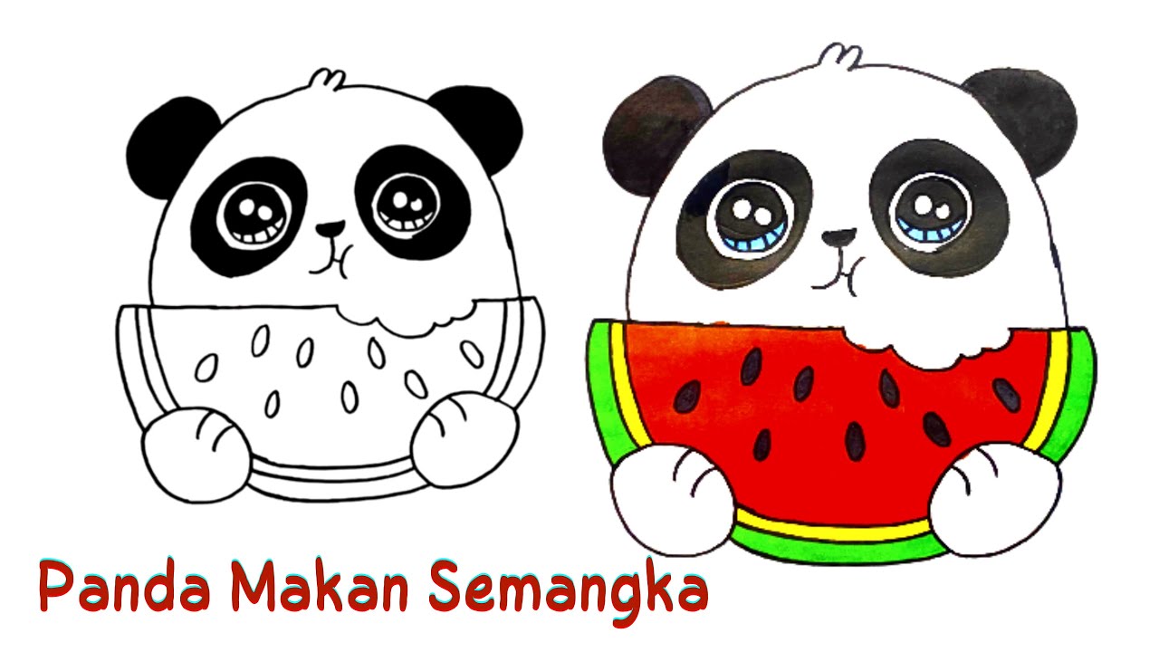 Cara Menggambar Panda Makan Semangka Lucu | How to Draw Cute Panda ...