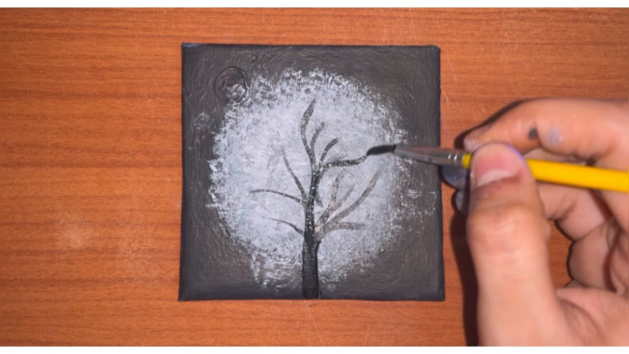 Black tree painting || black and white easy painting || Acrylic ...
