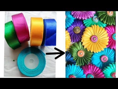 How to make Satin ribbon Flower/ Satin ribbon Sunflower making/ Flower ...