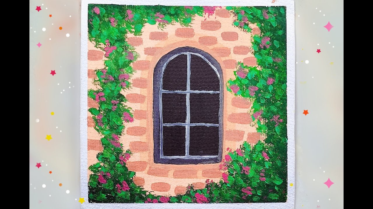 Flowers in window painting/Acrylic painting tutorial/Acrylic painting ...