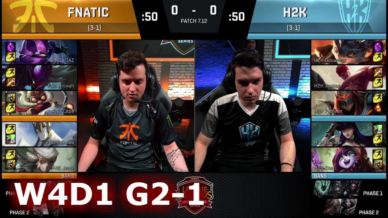 Fnatic vs H2K Gaming | Game 1 S7 EU LCS Summer 2017 Week 4 Day 1 | H2K vs FNC G1 W4D1 - YouTube