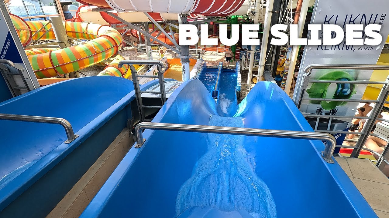 BLUE SLIDES Water Slide in Water Park Aquapalace Praha Czech Republic ...