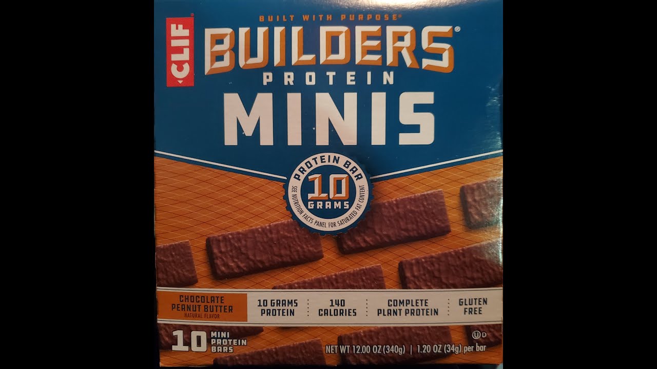 Clif Builders Chocolate Peanut Butter Mini Protein Bars Review - YouTube