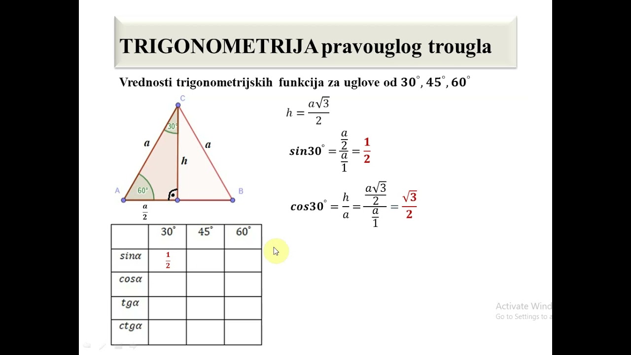 TRIGONOMETRIJA PRAVOUGLOG TROUGLA - YouTube