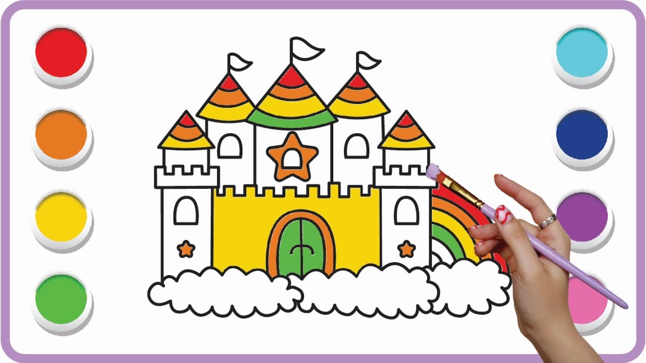 Castle Drawing easy for kids | Rainbow Castle Drawing and Coloring # ...