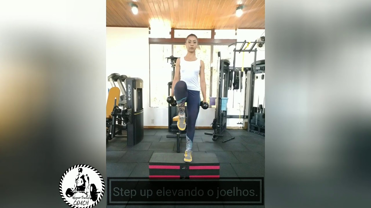 Step up com halter elevando o joelhos - YouTube