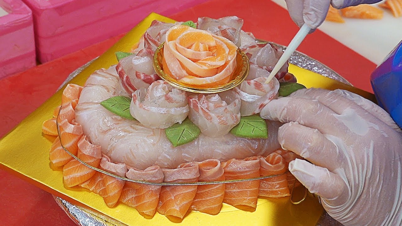 회 케이크 Amazing Sashimi Cake, Raw Fish Cake - Korean Street Food - YouTube