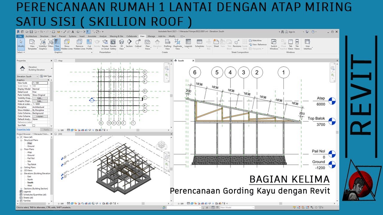 TUTORIAL REVIT 1E : Perencanaan Gording Kayu Atap Rumah - YouTube