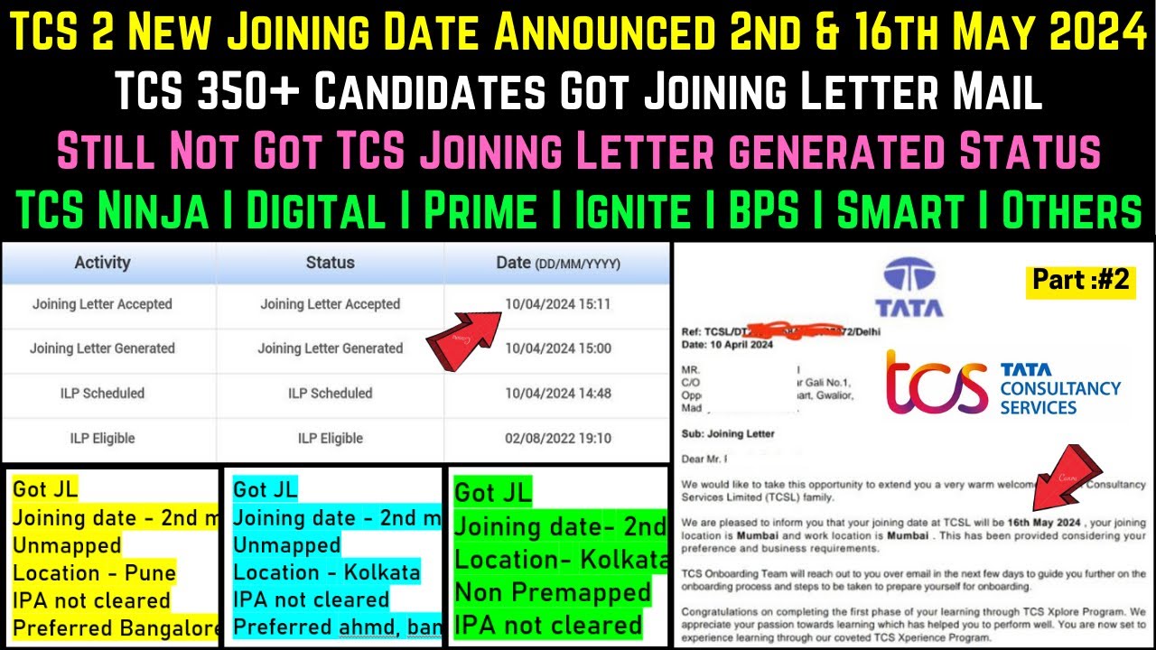 TCS April-May'24 Latest Joining Update | TCS 2 New Joining Date 2 & 16 ...