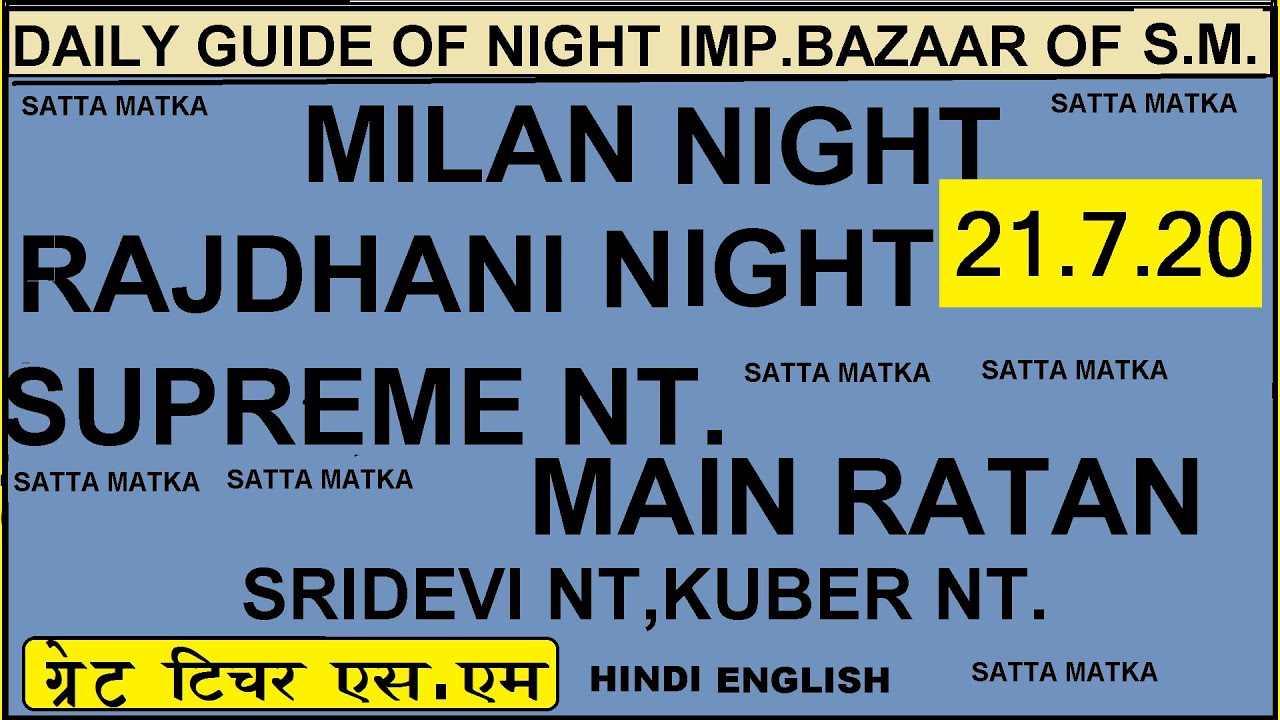 Satta Matka Night Main Ratan,Milan,Raj,Sup, Sridevi,Kuber dt. 21.7.20 ...