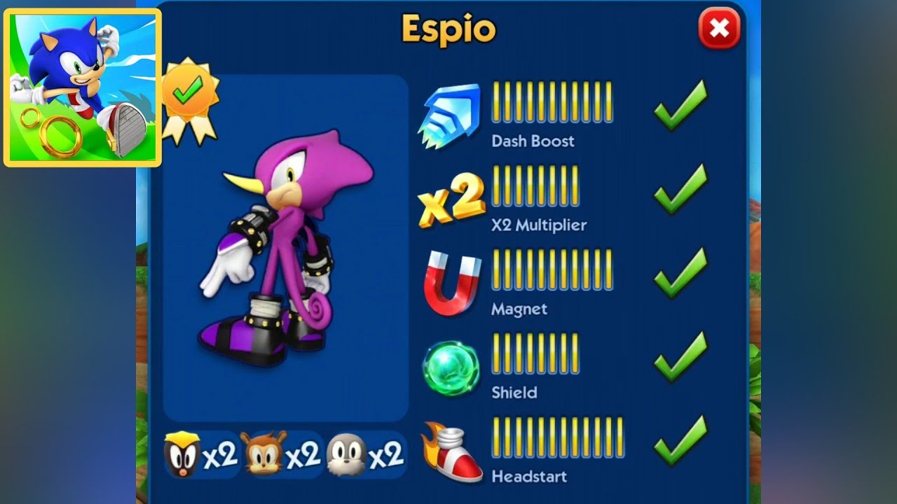 SONIC DASH | ESPIO ALL LEVELS MAX UPGRADE GAMEPLAY - YouTube