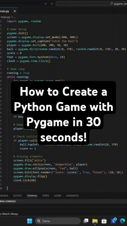 How to Create a Python Game with Pygame in 30 seconds! #pygame #pythonprogramming #python - YouTube