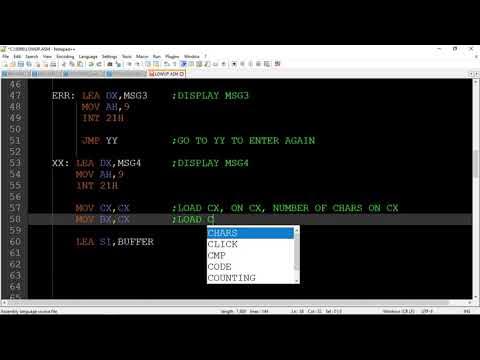 An 8086 assembly language program to convert lowercase strings to uppercase using MOV AH,1/INT ...