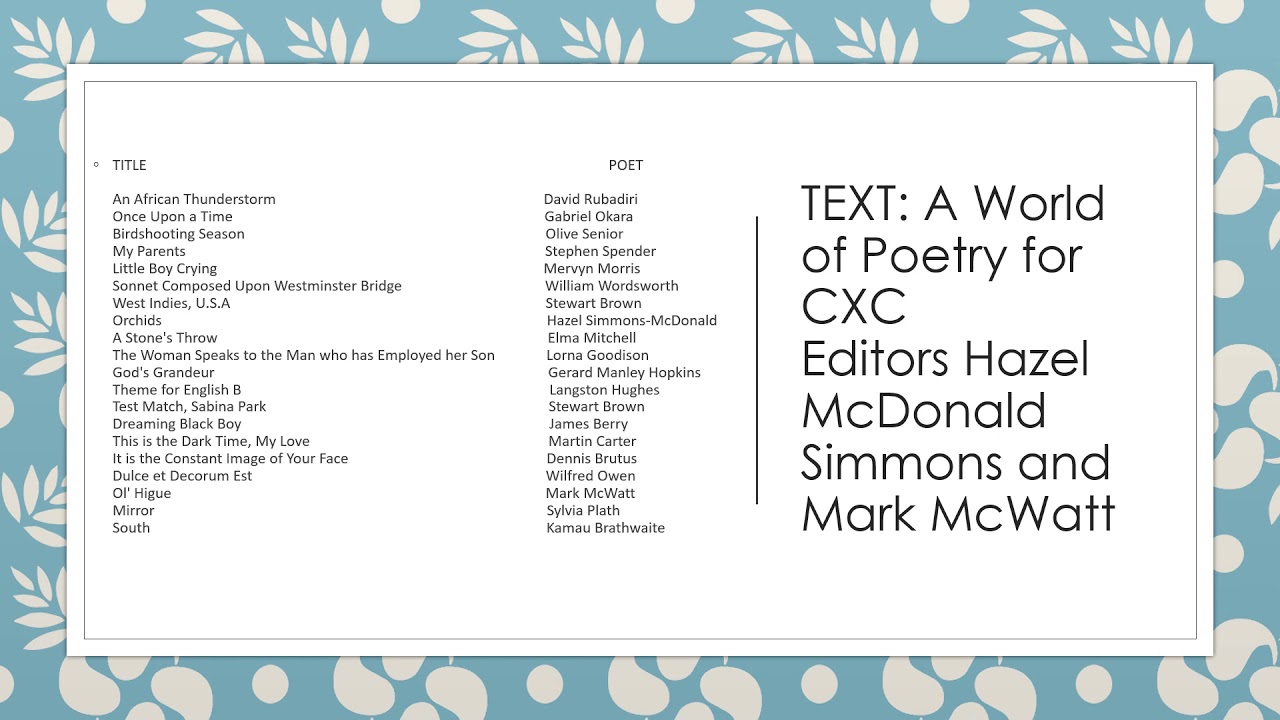 Complete List of CSEC poems 2018 2023 - YouTube