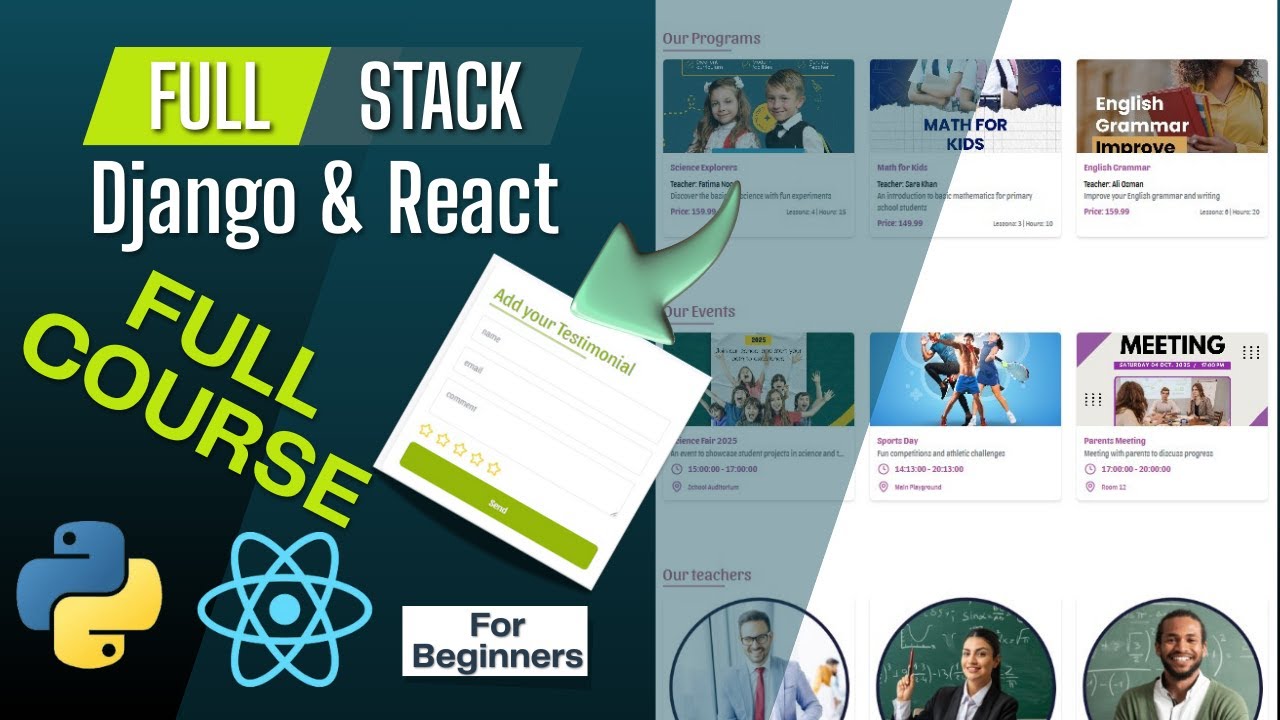 Full Stack School App| Django REST API + React Full Course For Beginners | دورة Full stack ...