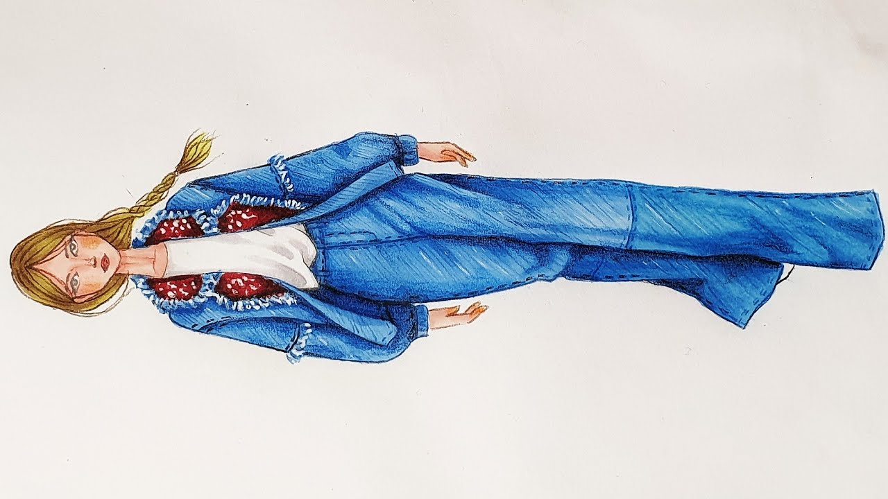 Fashion Illustration How to Draw Denim Jacket and Pants Casual Style ...