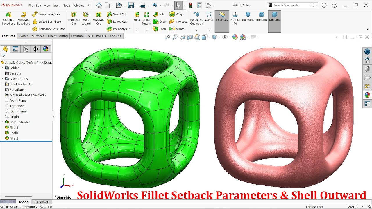 SolidWorks Advanced Features Fillet Setback Parameters, Shell Outward ...