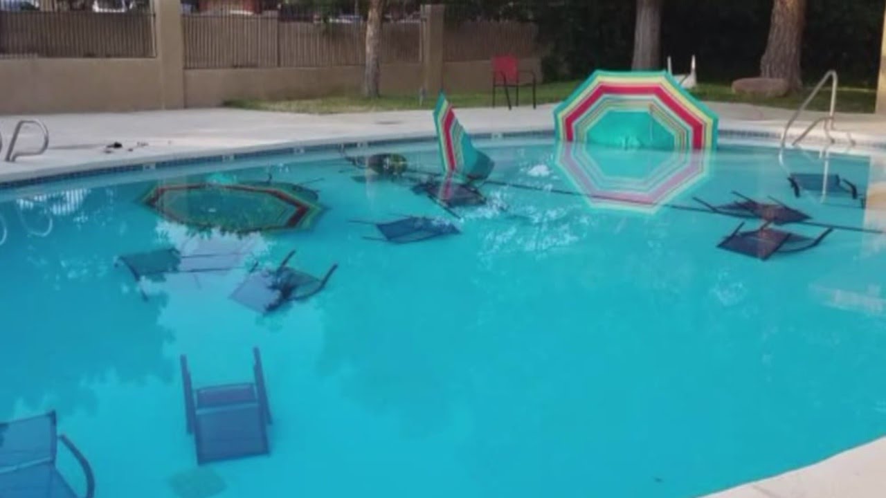 Vandal trashes community pool, leaves behind car keys and wallet - YouTube