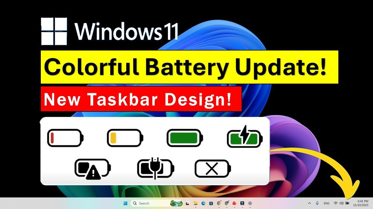 Windows 11’s New Colorful Taskbar Battery Icon | Finally Shows Percentage! - YouTube