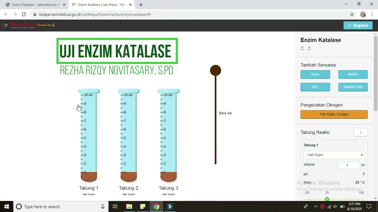 Praktikum Uji Enzim Katalase pada Lab Maya di Portal Rumah Belajar ...