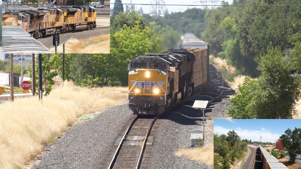 UP 9091 Manifest South Approaches Roseville Wye & Yard Off Valley Sub ...