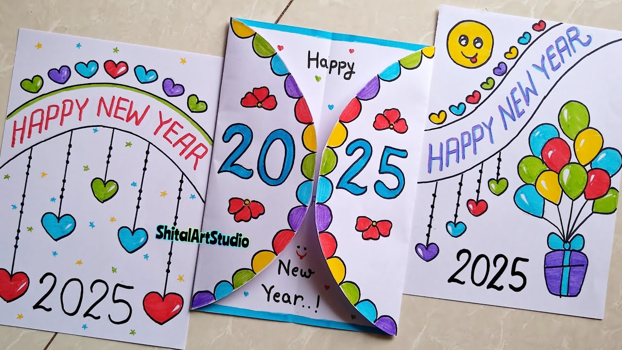 Happy New Year Card Drawing 2025/DIY New Year Greeting Card/Project ...