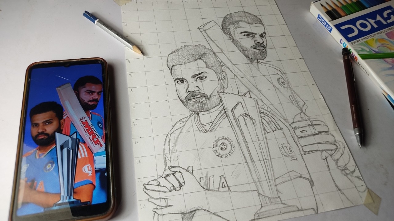How to Draw Team India | Virat Kohli Drawing | Rohit Sharma Drawing ...