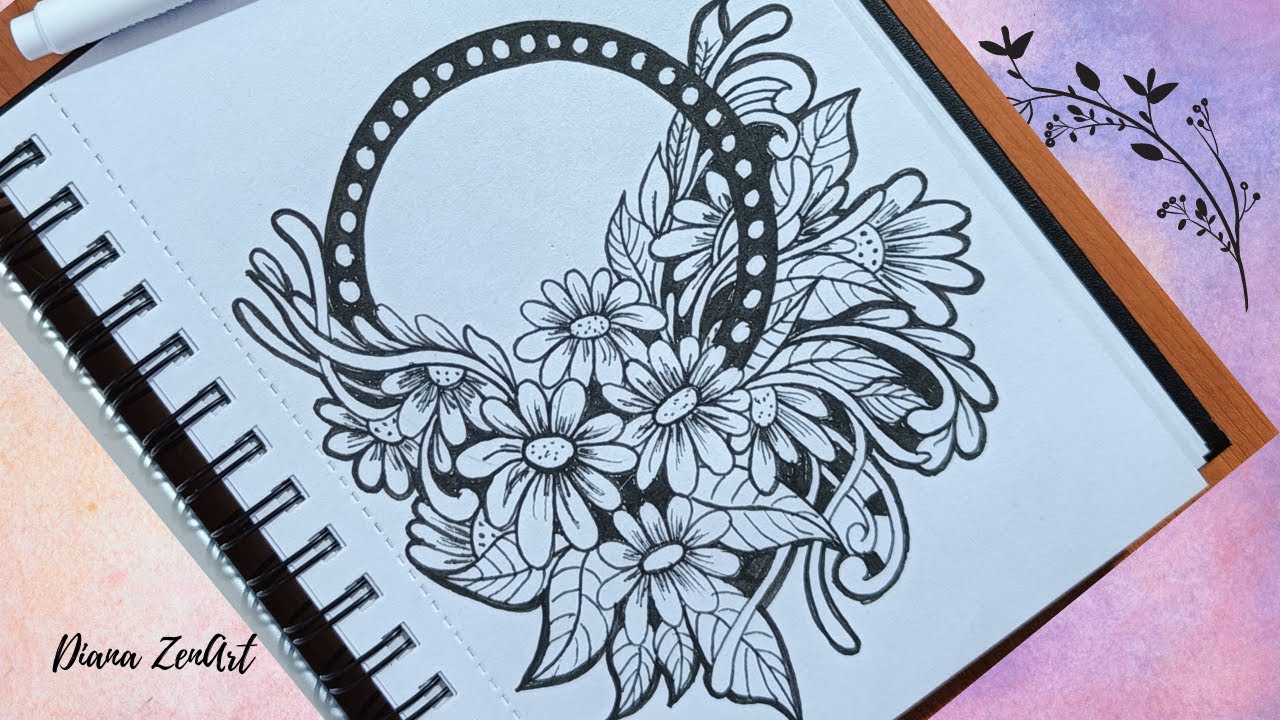 Soothing Calming Flower Frame Drawing and Relaxing Music/Zentangle Art ...