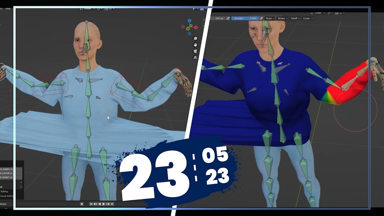 Fixing weight paint when attaching clothing to armature - YouTube