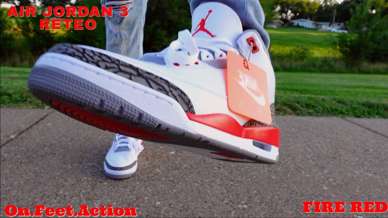 AIR JORDAN 3 RETRO FIRE RED ON FEET (OFA) - YouTube
