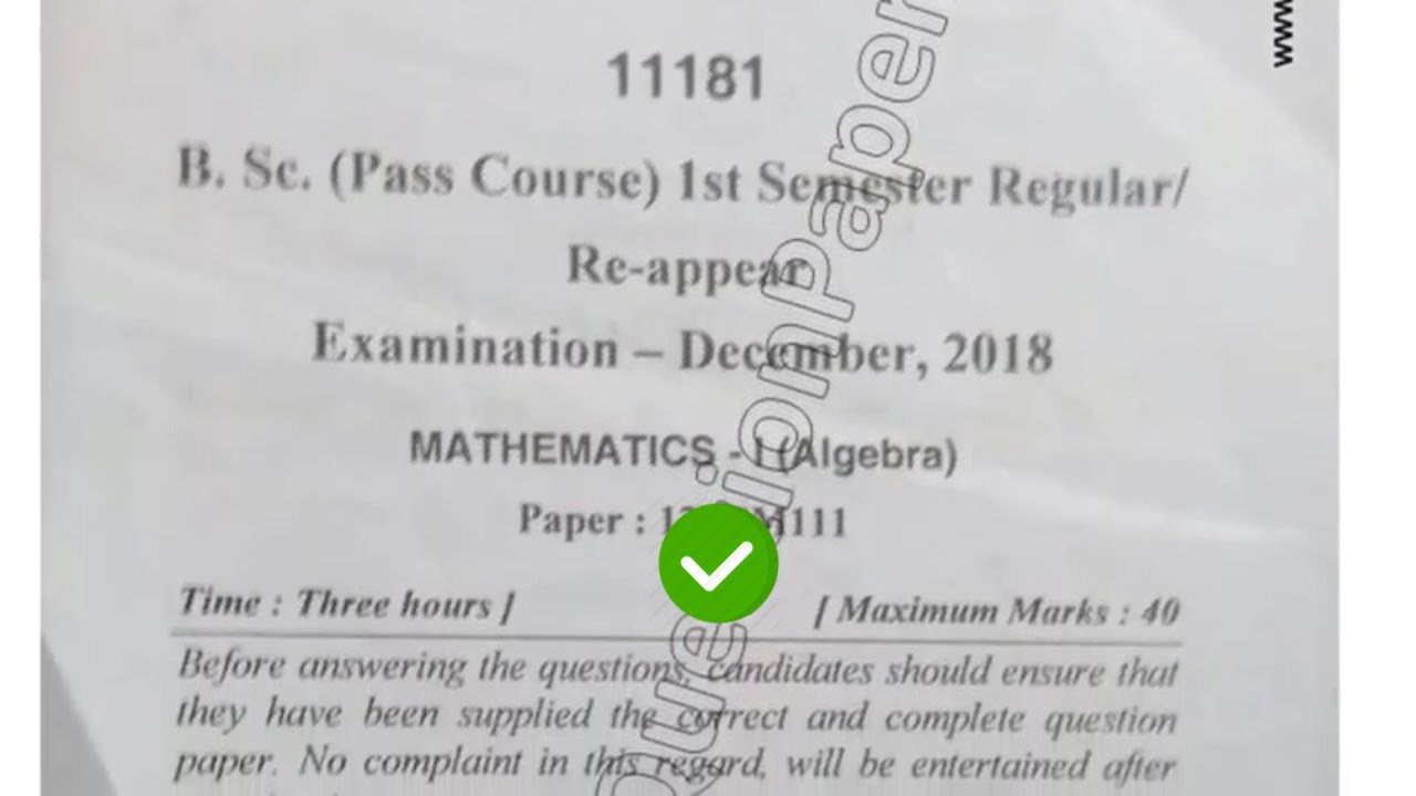 2018 IGU BSc 1st Sem Maths Algebra Question Paper - YouTube