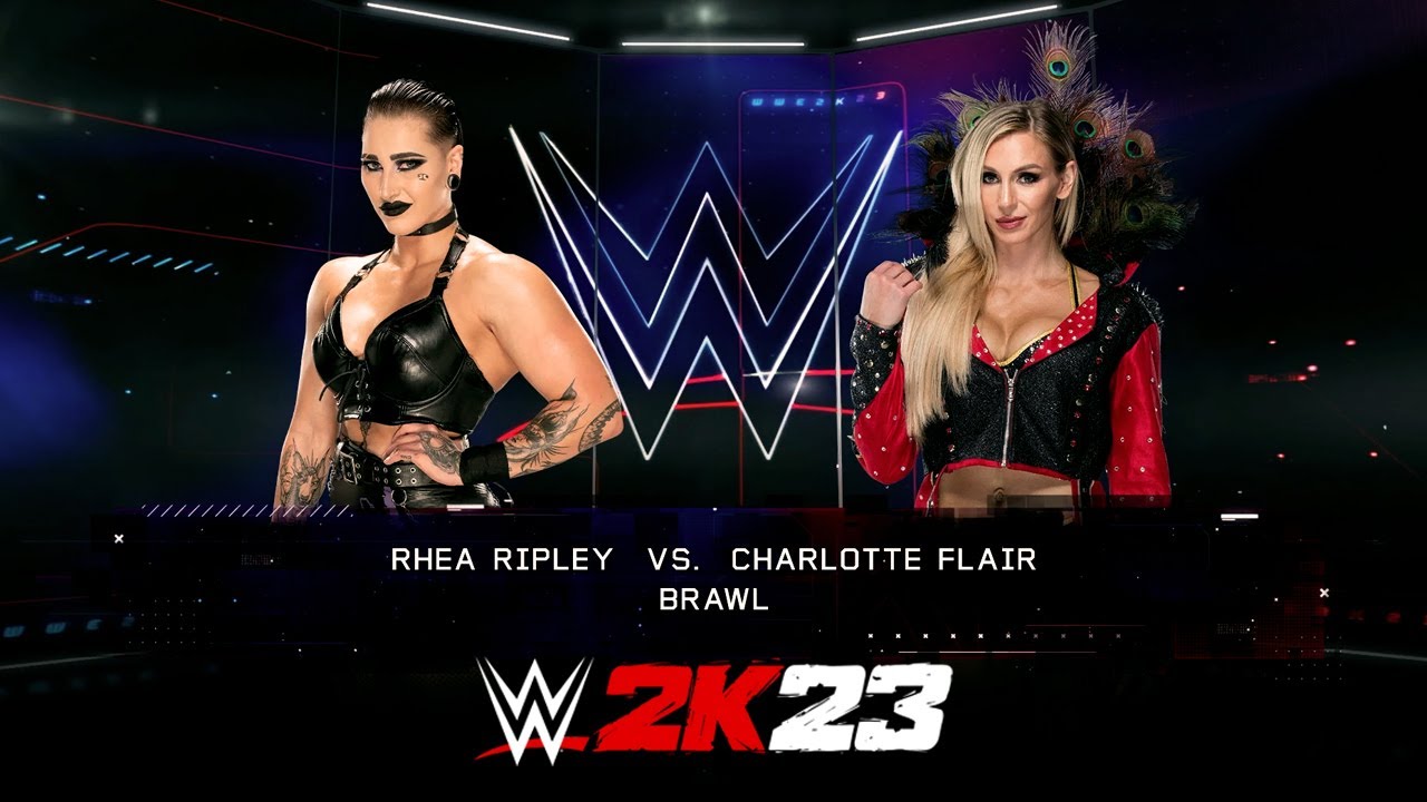 WWE 2K23 RHEA RIPLEY VS. CHARLOTTE FLAIR BACKSTAGE BRAWL MATCH - YouTube