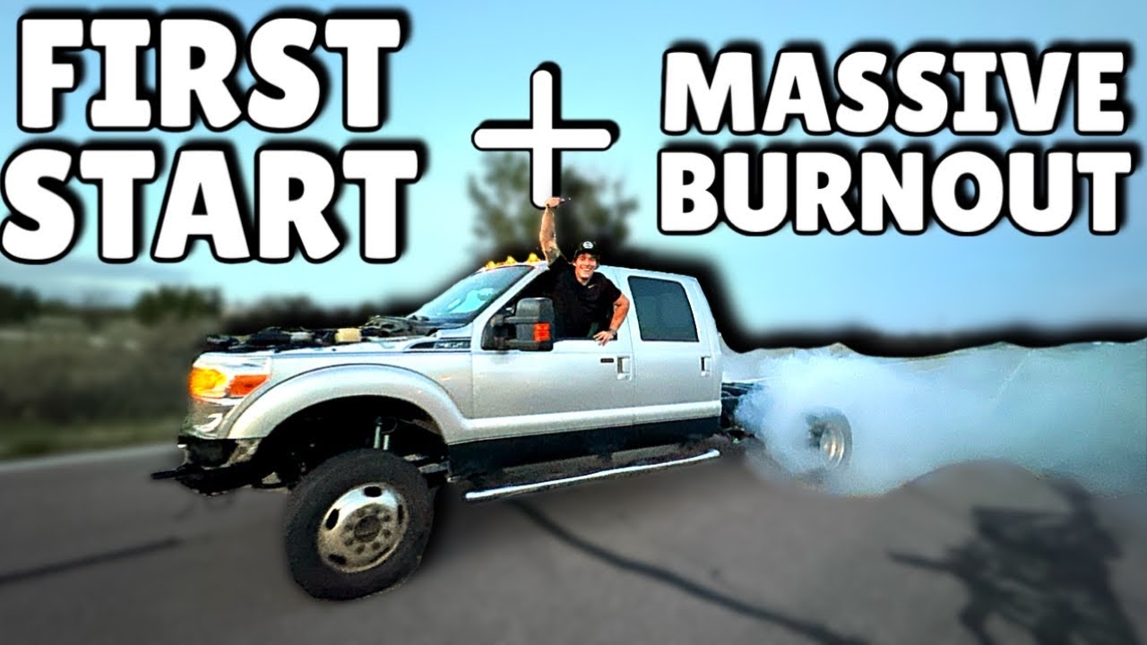 F350 DUALLY FIRST START TO MASSIVE BURNOUT! - YouTube