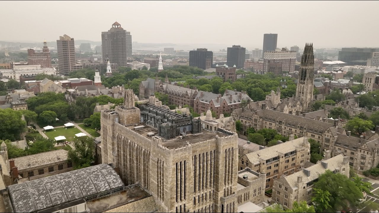 Lofty Views of Yale Campus, Drone Footage, Smokey Day in New Haven ...