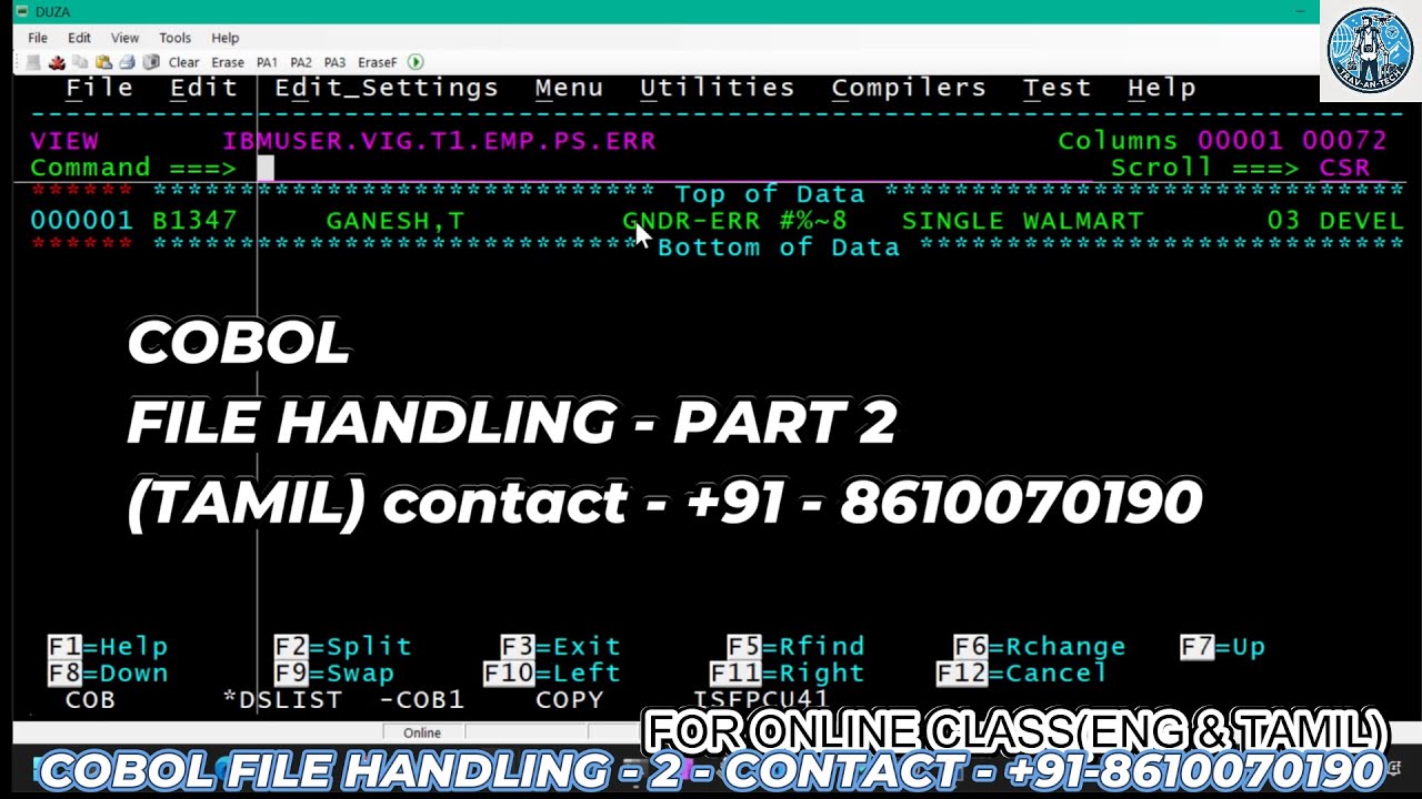 COBOL FILE HANDLING - PART 2 (TAMIL) - For Online Training - +91 ...