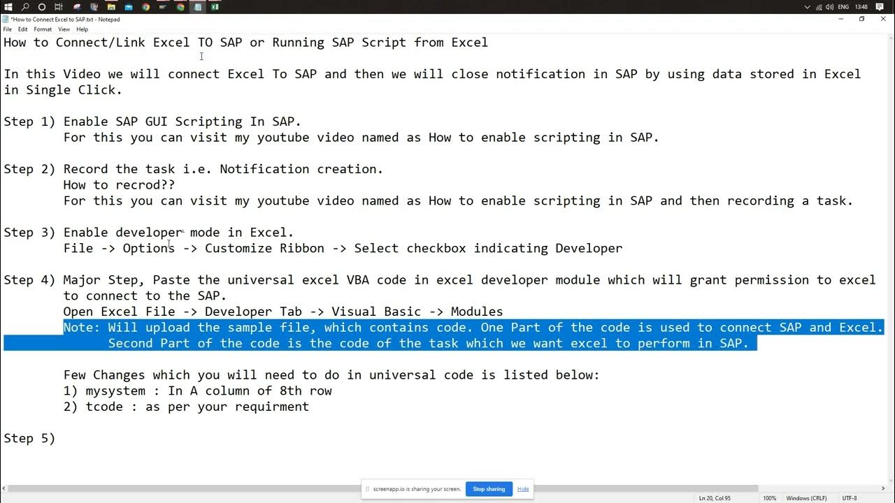 Running SAP script through excel | How to connect Excel to SAP, Example of SAP GUI scripting ...