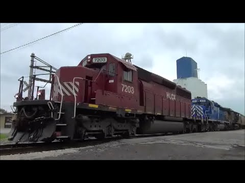HLCX 7203 Leslie RS3K horn with CEFX 3172 SD40-2 on CF&E grain train - YouTube