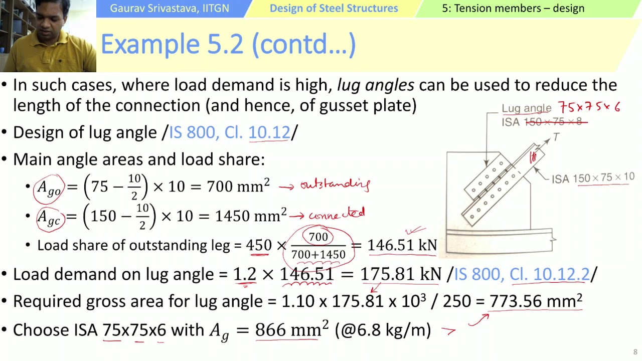 Steel Design - 5.2 Design of Tension Members - Lug Angles - YouTube