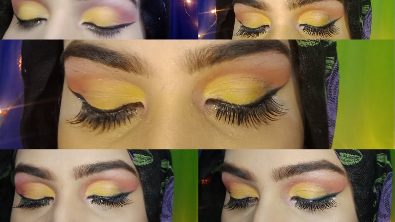 pink & yellow cut crease eye makeup - YouTube