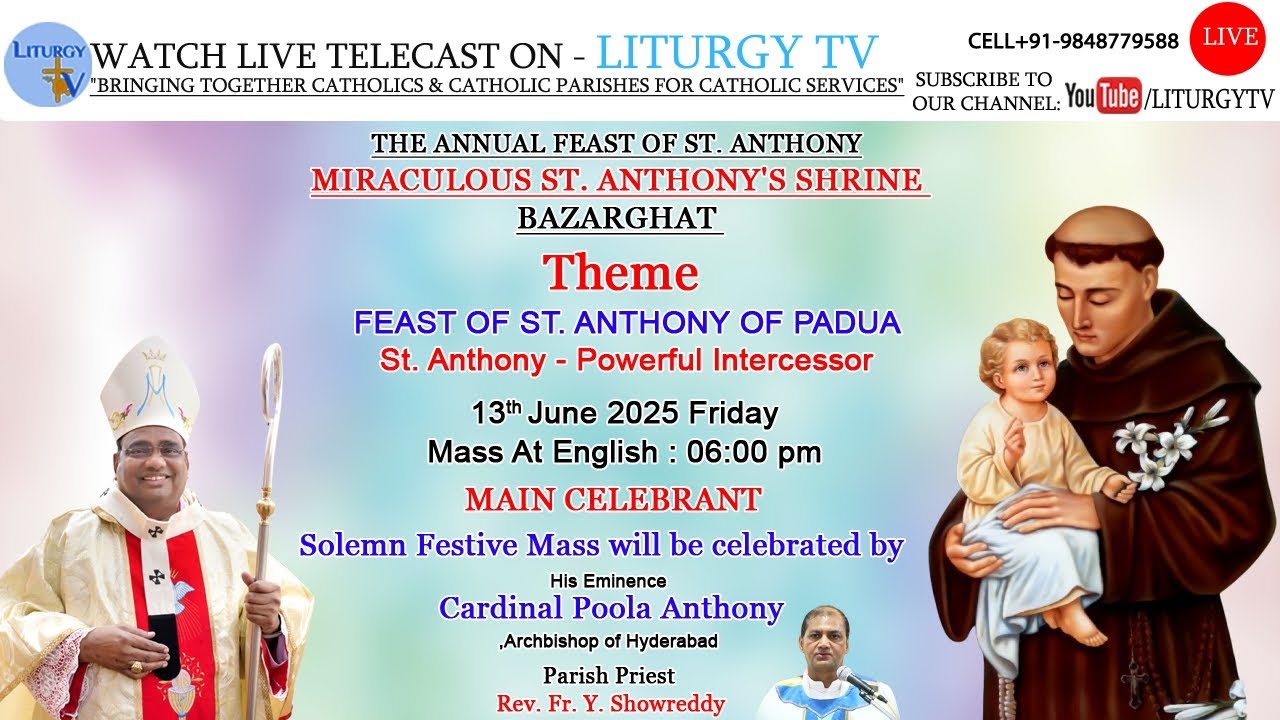 Cardinal Anthony Poola | FEAST OF ST. ANTHONY OF PADUA | Holy Mass 6PM ...