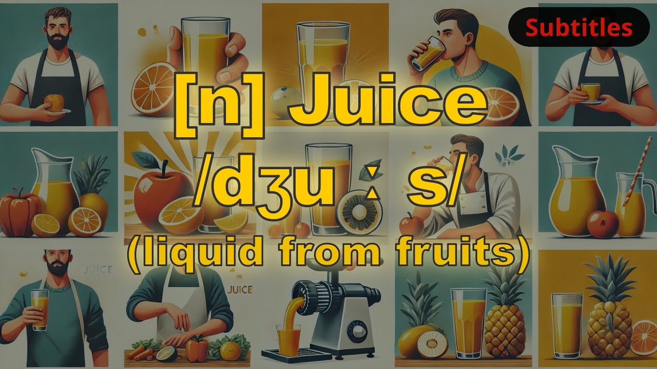 [n] Juice meaning (liquid from fruits, vegetables) with 5 examples ...
