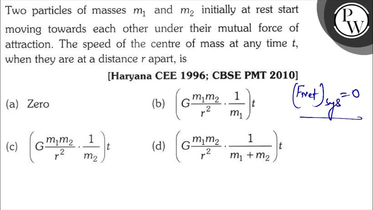 Two particles of masses \( m_{1} \) and \( m_{2} \) initially at rest start moving towards each ...