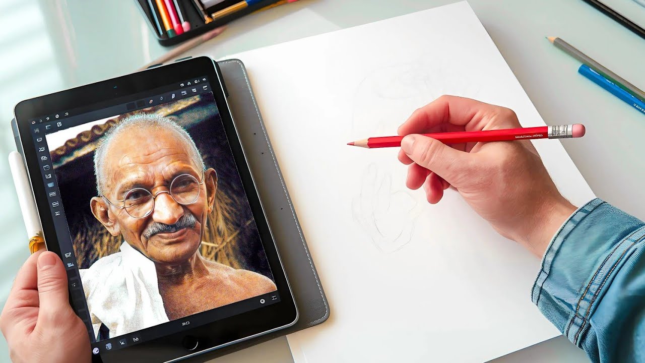 Easy Mahatma Gandhi Drawing Tutorial || Gandhi Jayanti Drawing Tutorial ...