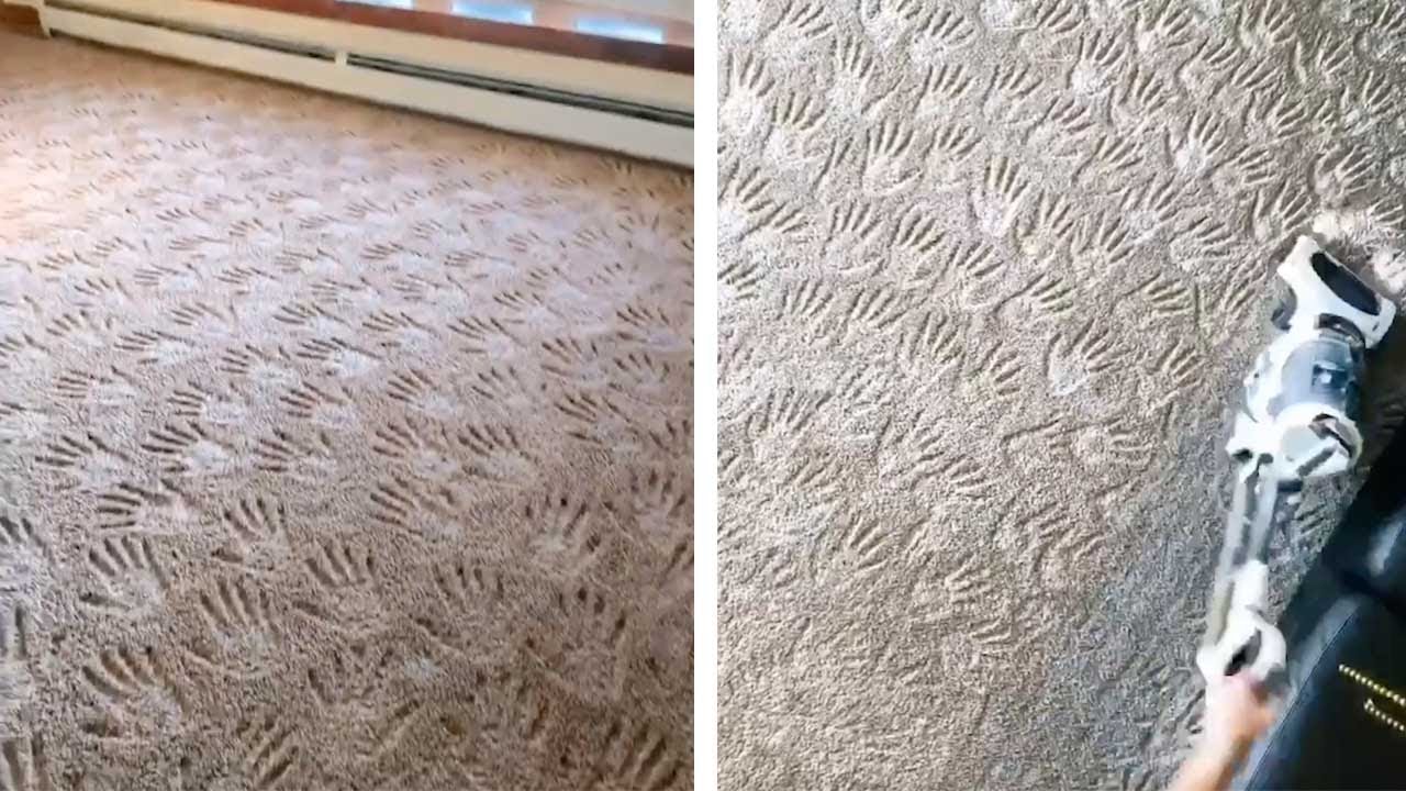 Girl Creates Satisfying Handprint Pattern In Carpet - YouTube