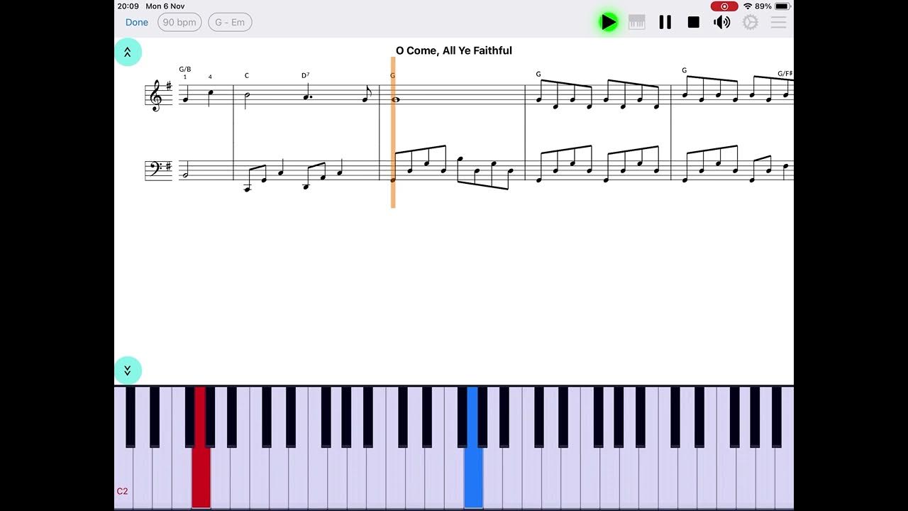 "O Come, All Ye Faithful" piano sheet music - "Piano eTutor" app (piano learning app iOS ...