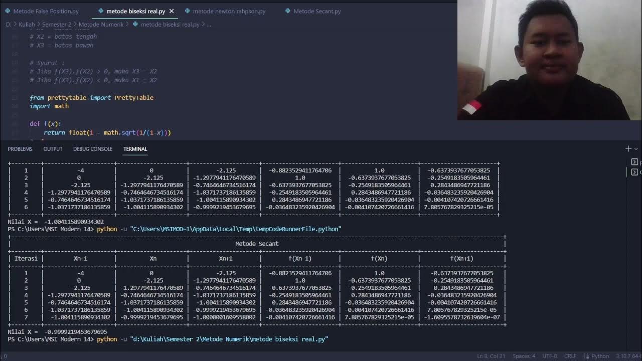 Metode Biseksi dan false position Menggunakan bahasa pemprograman python - YouTube