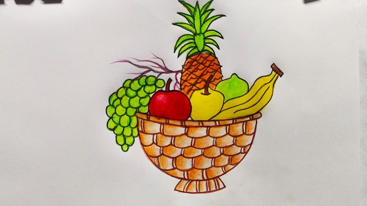 fruit busket drawing // how to draw a fruit basket // draw fruit basket ...