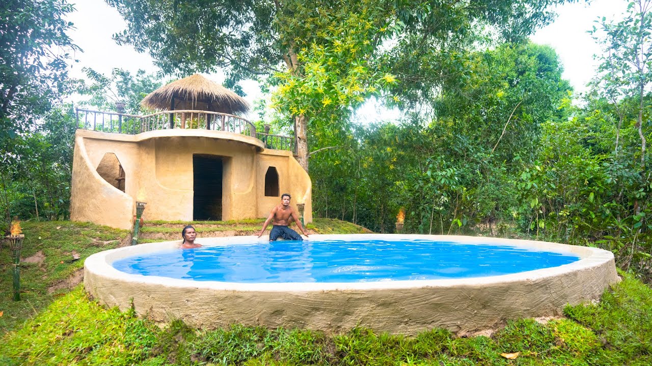 We Build The Most Epic Jungle Swimming Pool Villa by Hand - YouTube